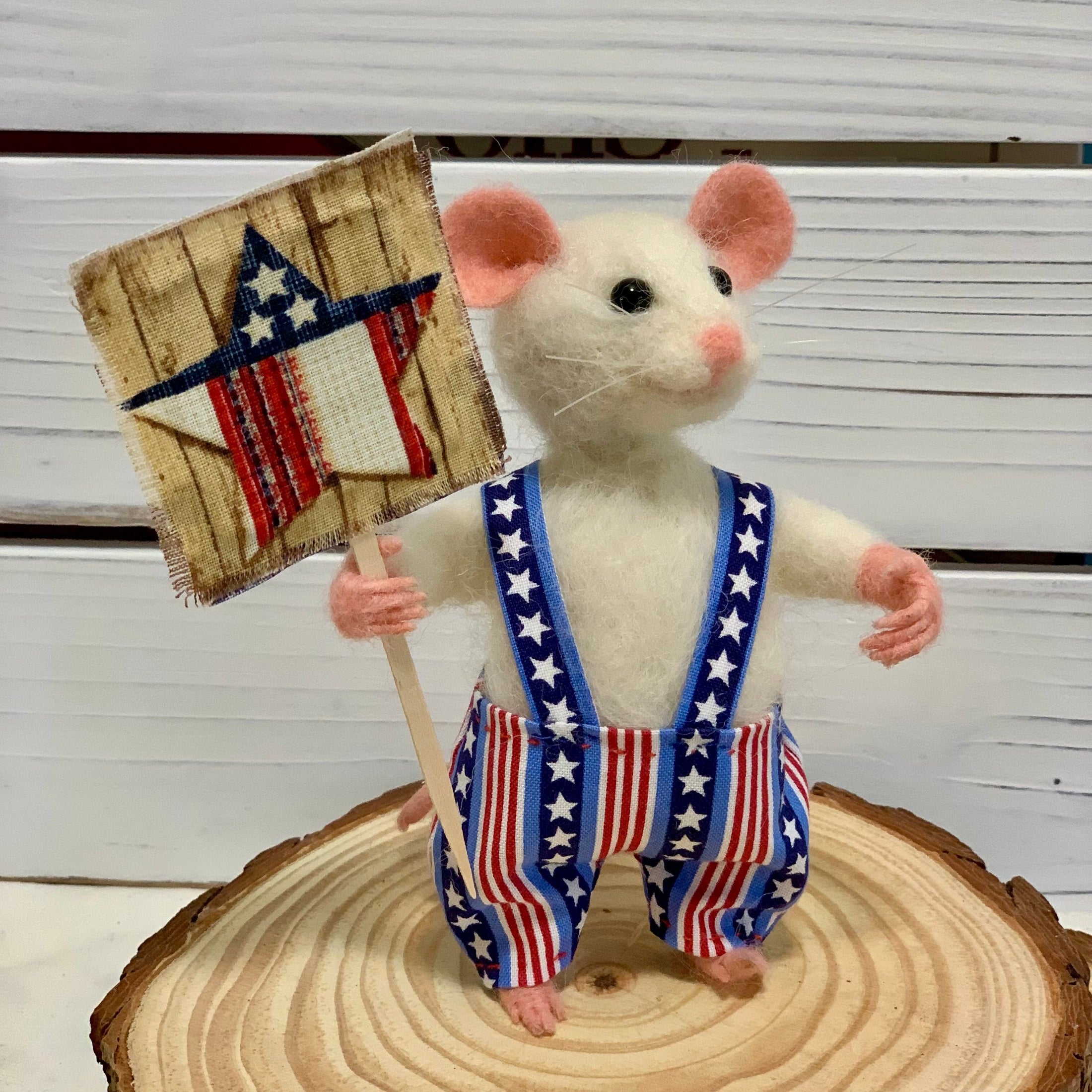 Needle-Felted Patriotic Mouse - Red, White & Blue Collectible Ornament ...